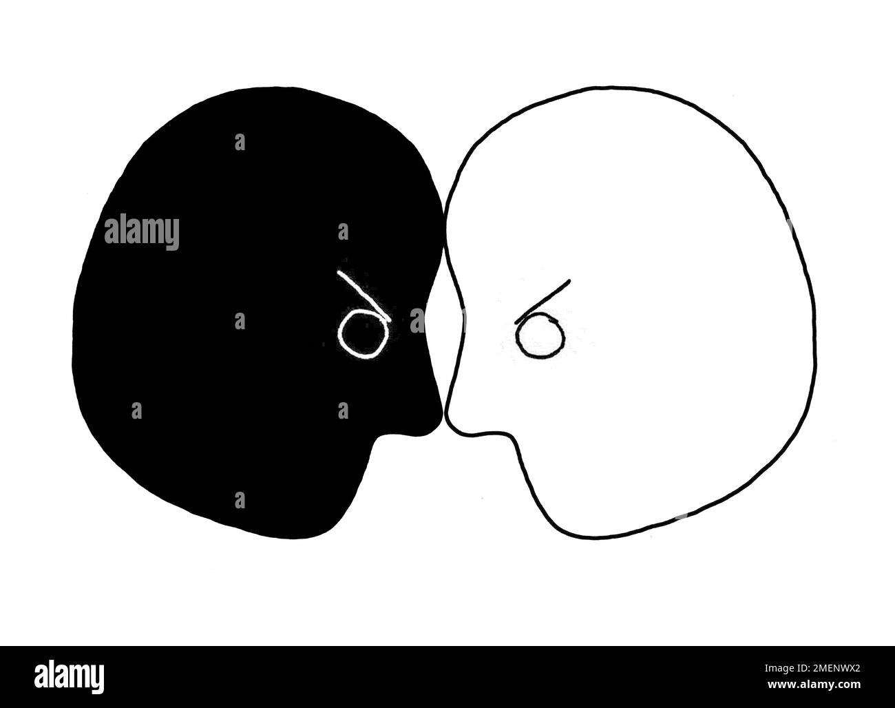 Black and white illustration of two heads clashing Stock Photo - Alamy