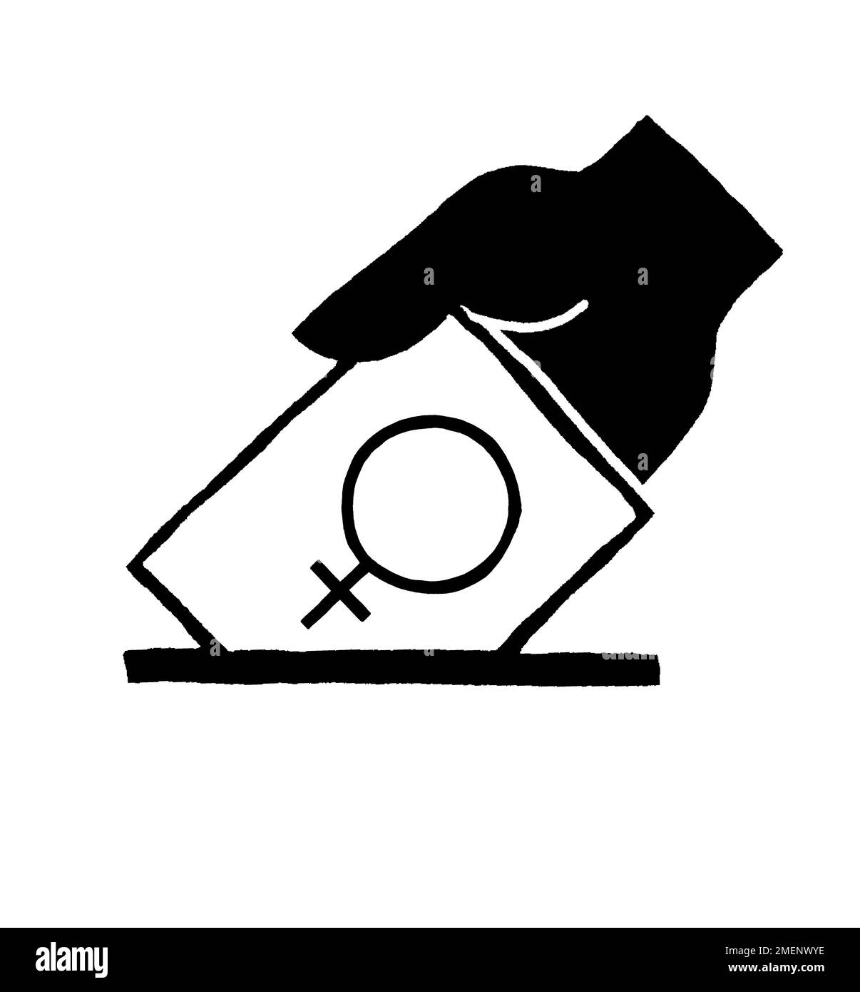 Black and white illustration of ballot paper with female gender symbol ...