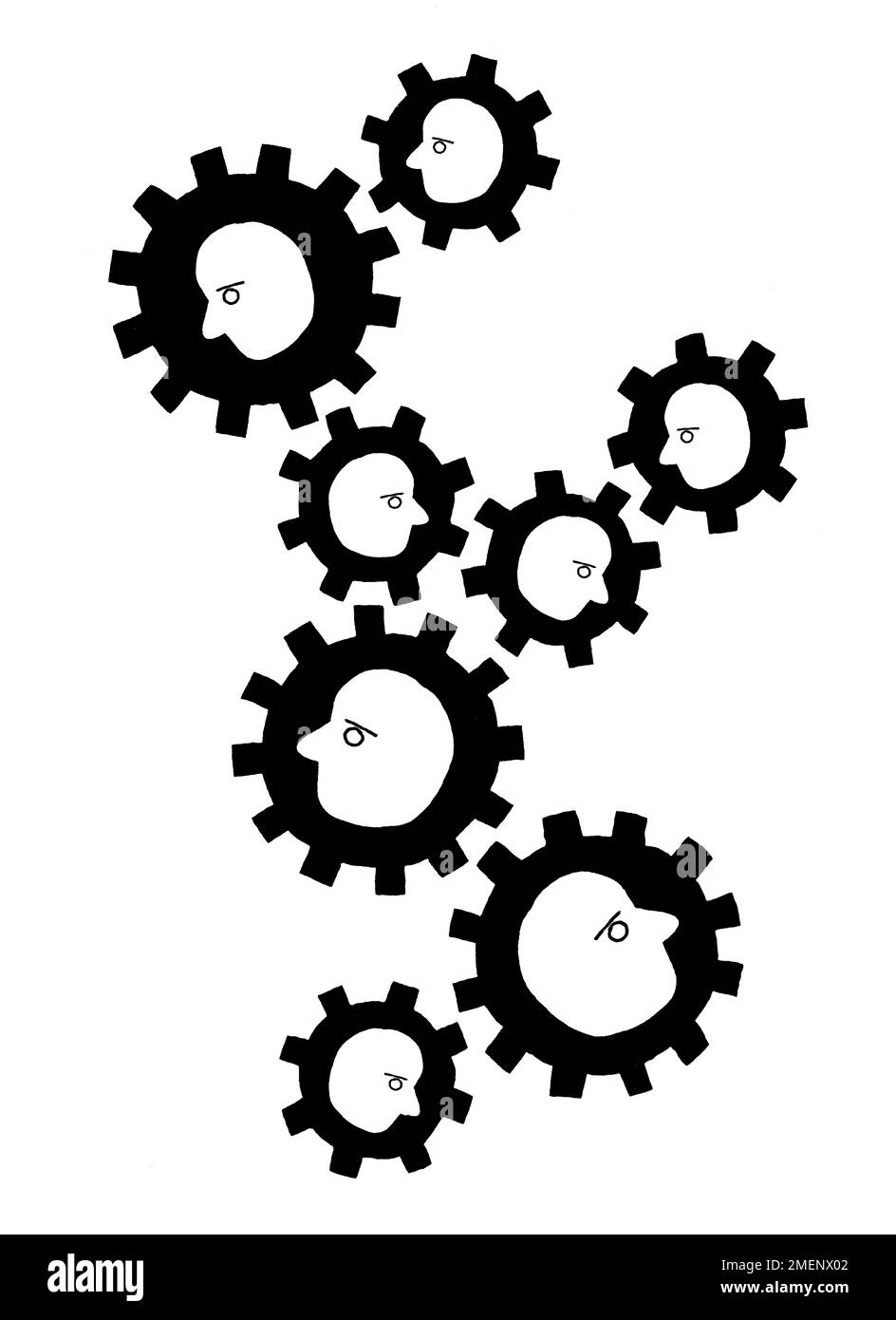 Black and white illustration of people as cogs Stock Photo - Alamy