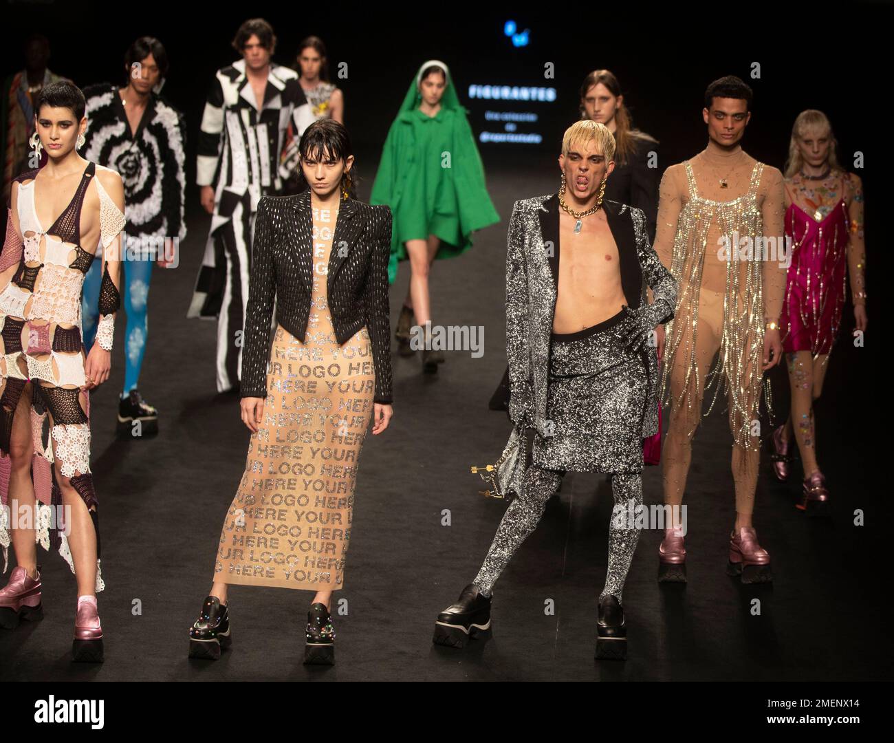 Models pose with creations by Reparto Studio during the Mercedes-Benz ...