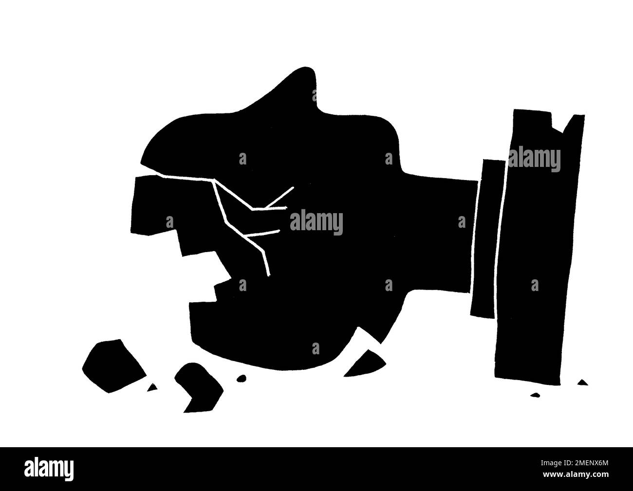 Black and white illustration of a sculpture of head falling over and ...