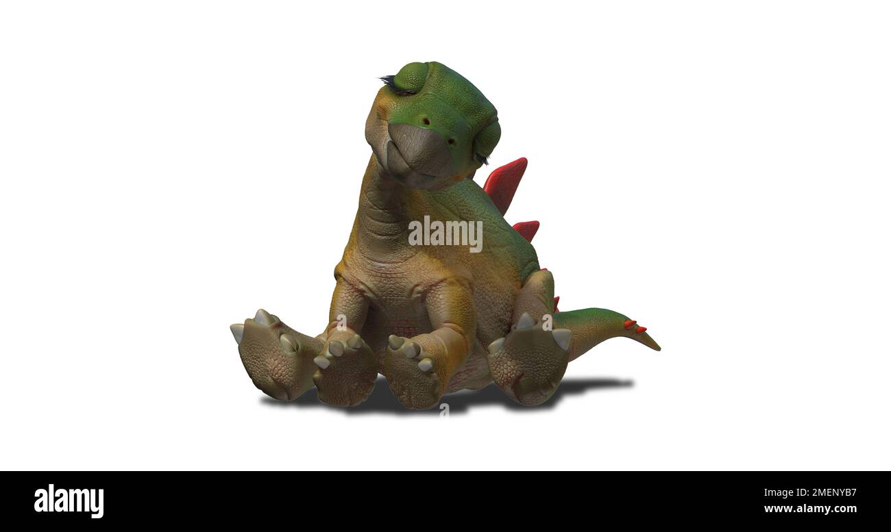 Artwork of a baby dinosaur Stegosaurus, seated and asleep Stock Photo ...