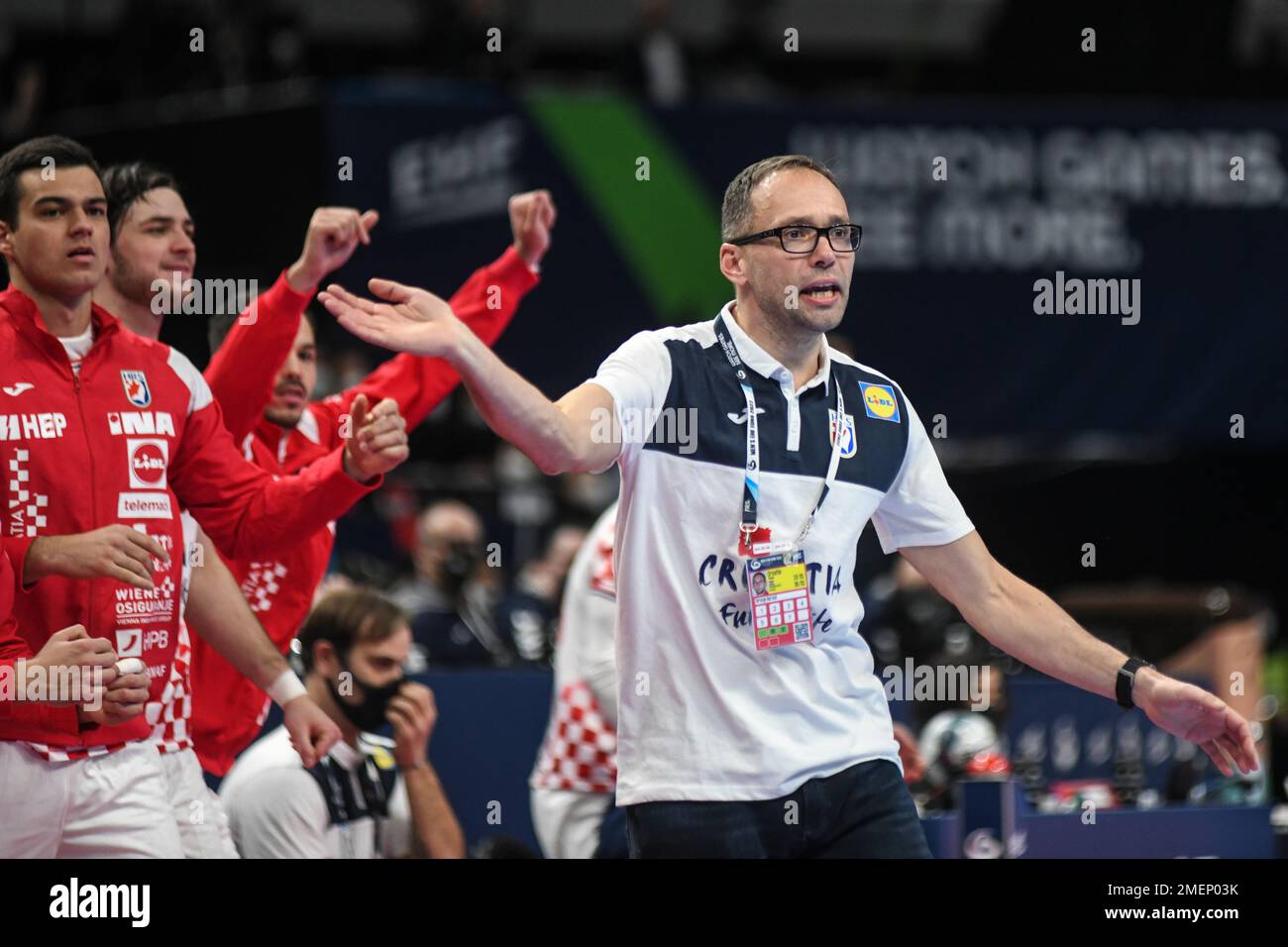 Croatian head coach Hrvoje Horvat. EHF Euro 2022. Main Round Stock ...