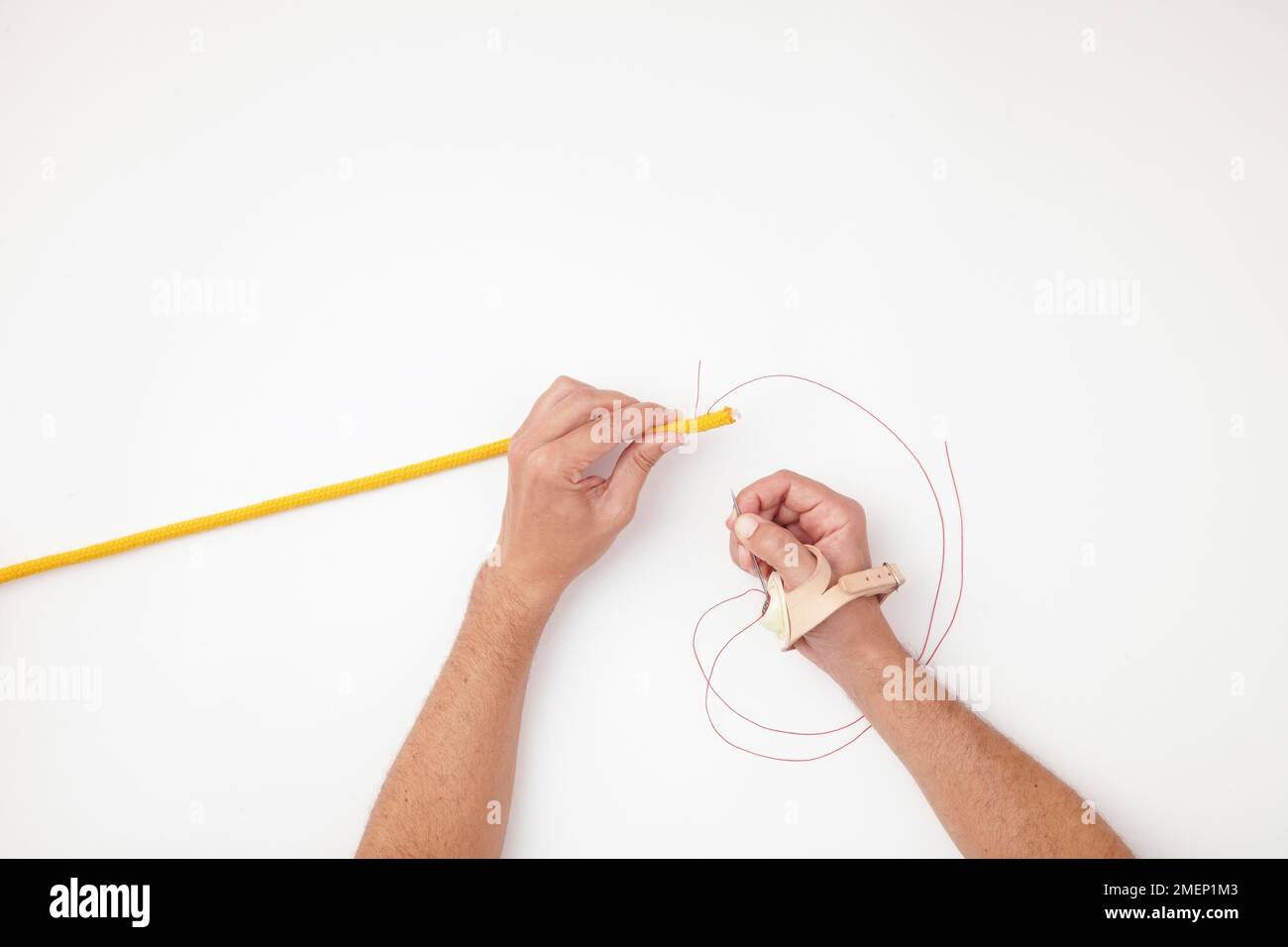 Palm and Needle Whipping, to secure a braided rope, Step 3 Stock Photo ...