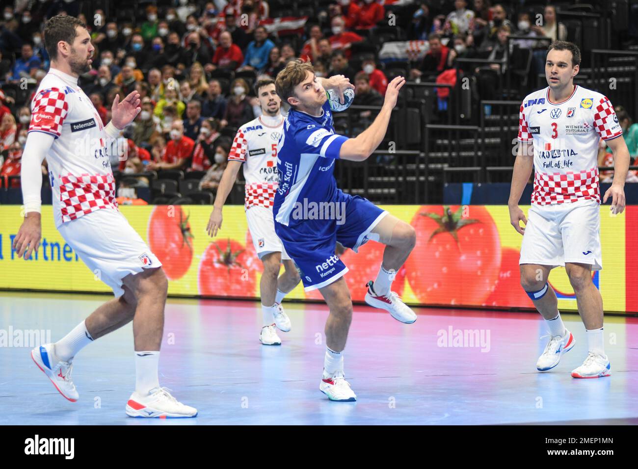 Sigvaldi Gudjonsson (Iceland) against Croatia. EHF Euro 2022. Main ...