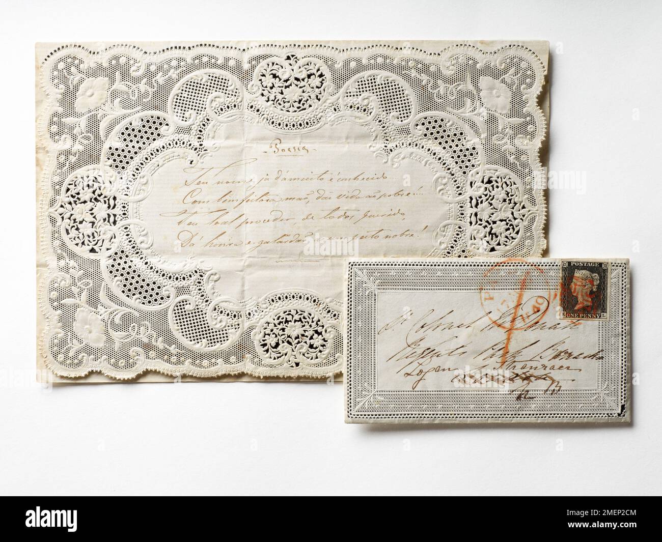 Vintage letter with decorative lace, original envelope Stock Photo - Alamy
