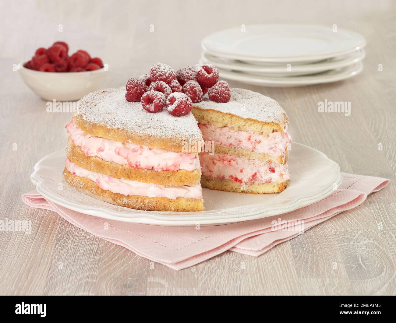 Genoise Cake with Raspberries and Cream, sponge cake Stock Photo - Alamy