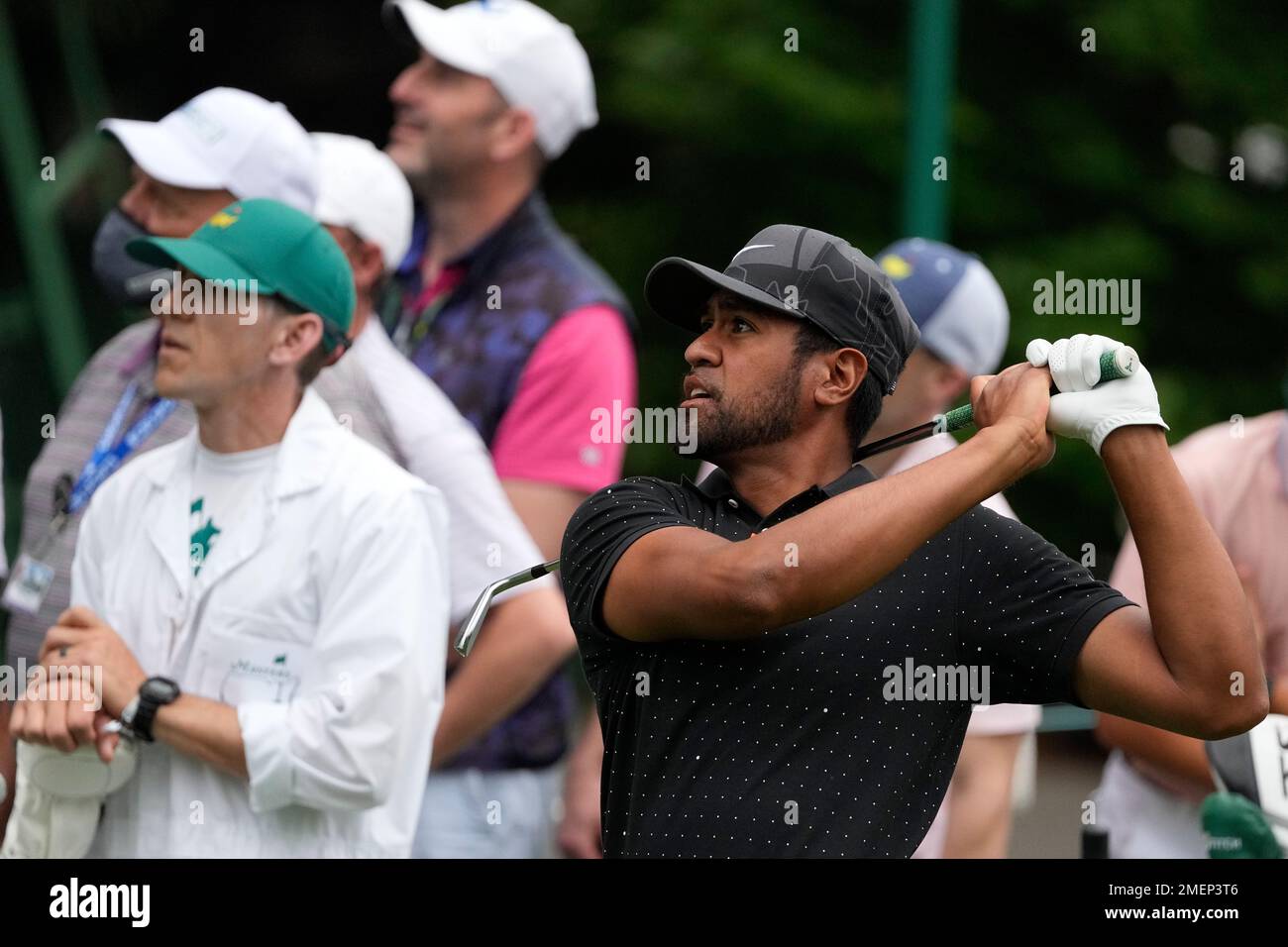 Tony Finau watches his tee shot on the sixth hole during the third ...