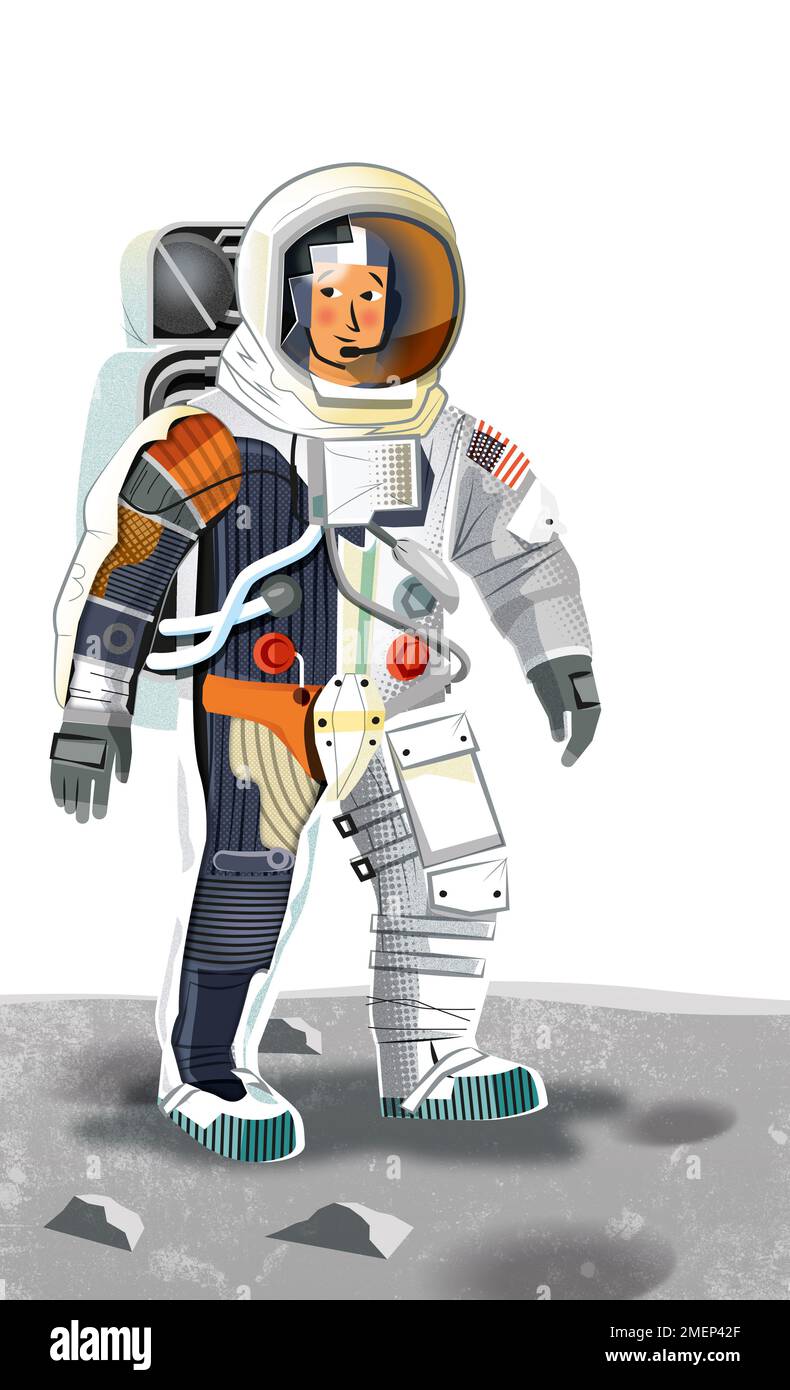 Cutaway illustration of a man wearing a moonsuit Stock Photo - Alamy
