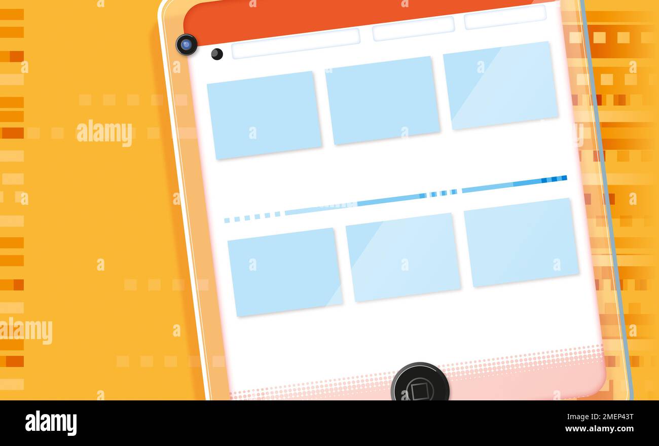 Illustration of computer tablet on an orange background Stock Photo - Alamy