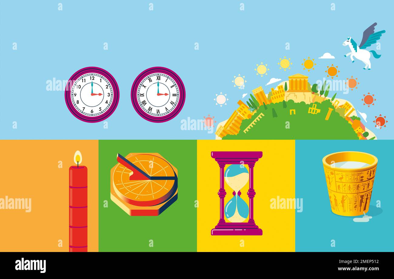 Time tools - Spread artwork for How to Tell the Time Stock Photo - Alamy
