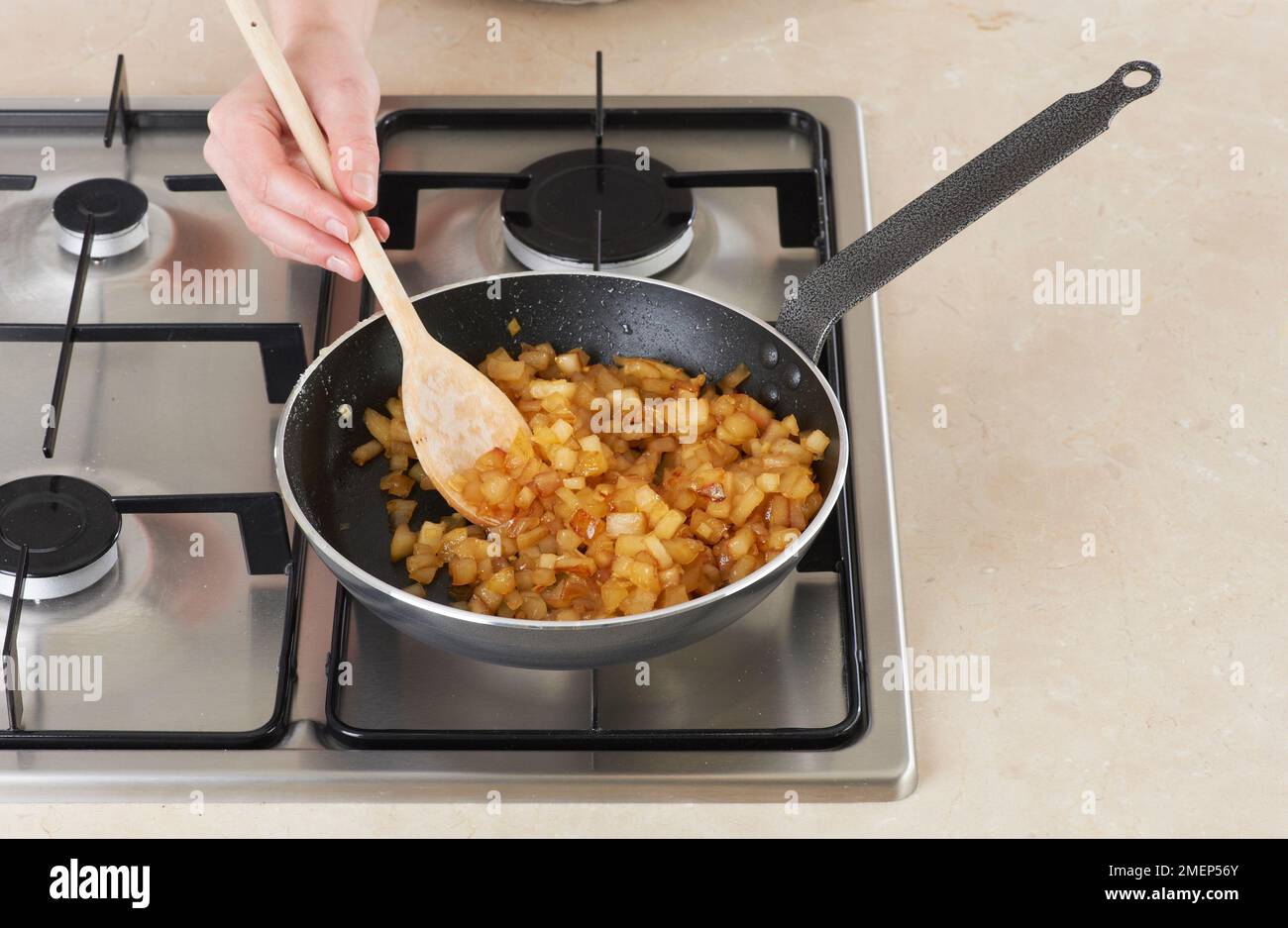 Making Apple Jalousie, sauteing the apple mixture, to make a filling ...
