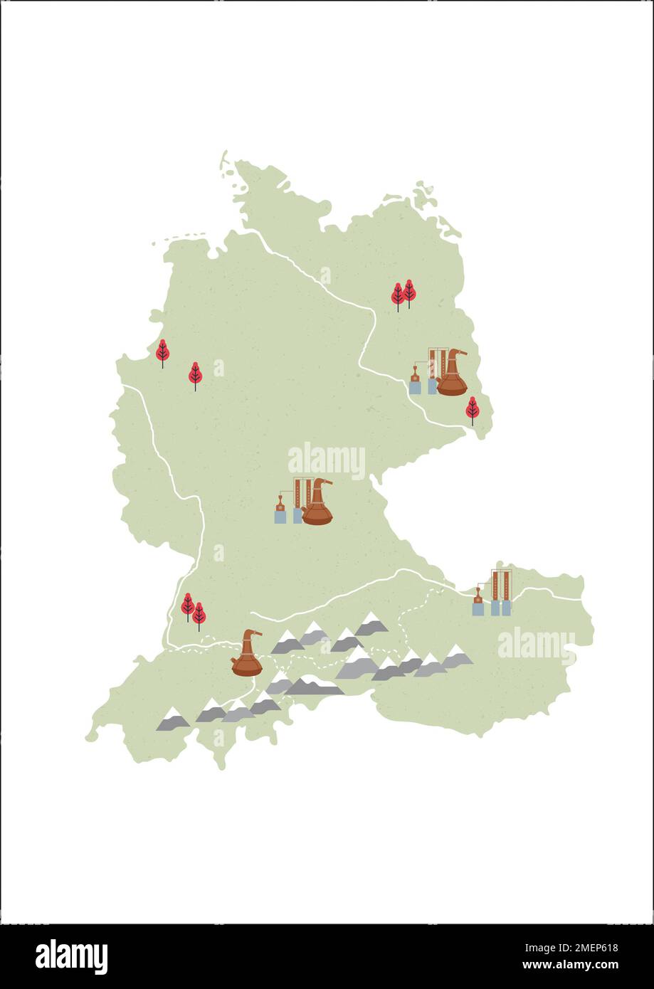 Alpine Europe whisky distillery map Stock Photo - Alamy
