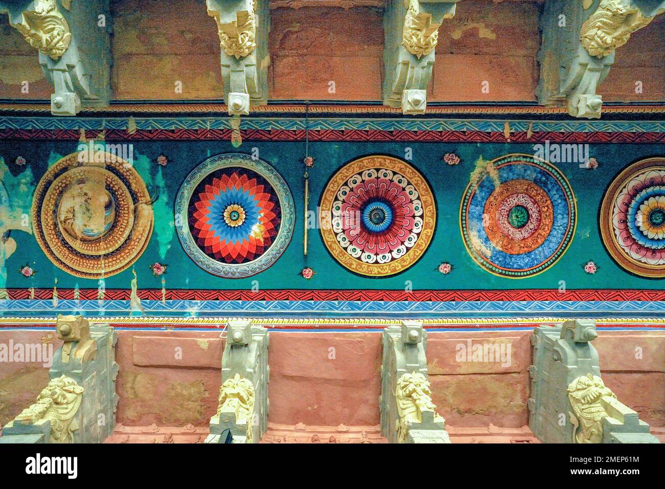 08 22 2009 Painting of colorful geometrical pattern on ceiling of ...