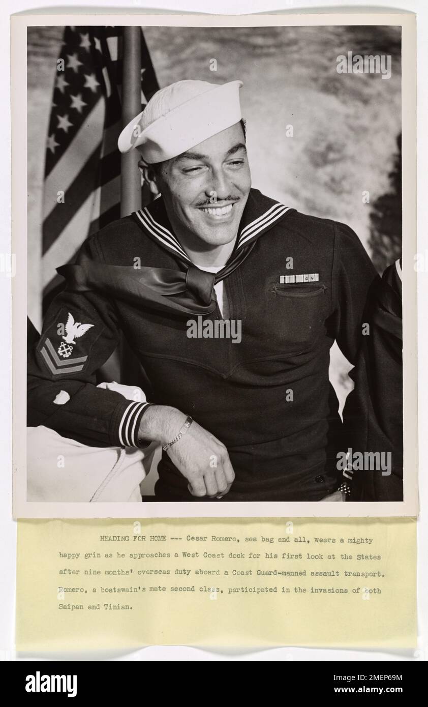 Heading For Home. Cesar Romero, sea bag and all, wears a mighty happy ...