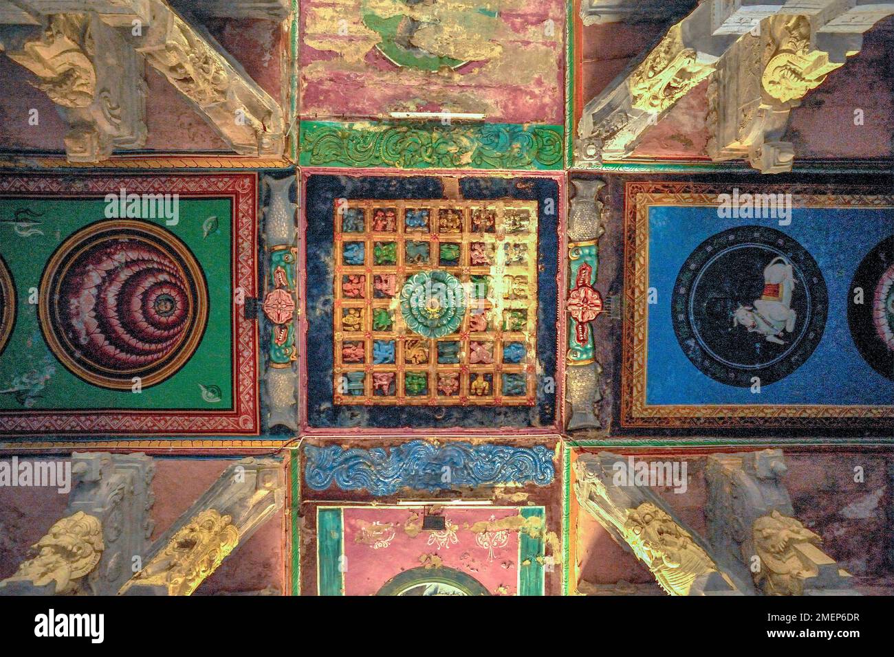 08 22 2009 Painting of colorful geometrical pattern on ceiling of ...