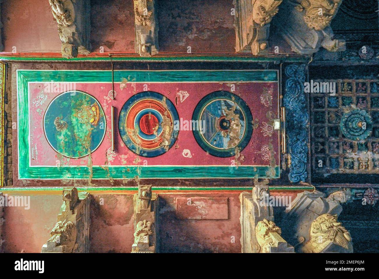 08 22 2009 Painting of colorful geometrical pattern on ceiling of ...