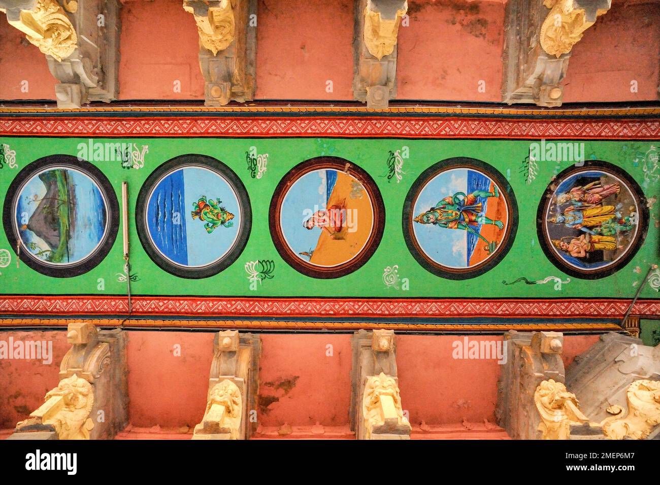 08 22 2009 Painting of colorful geometrical pattern on ceiling of ...