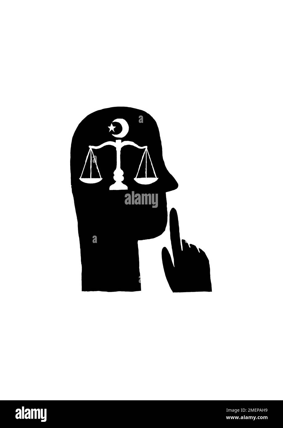 Illustration showing scales and weights inside a head with an Islam ...