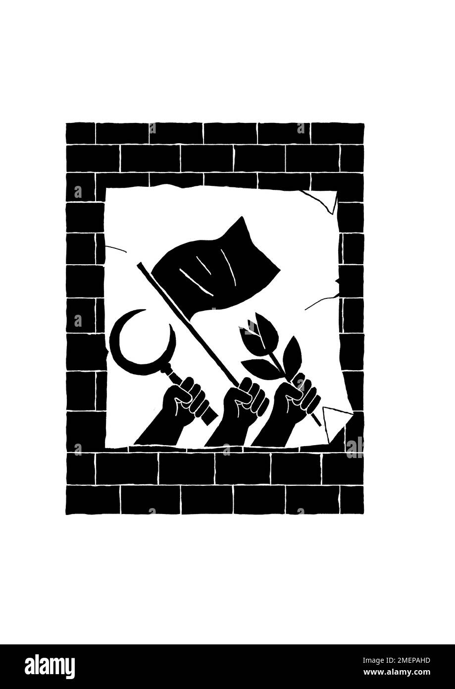 Illustration showing a revolution communist poster on a brick wall ...