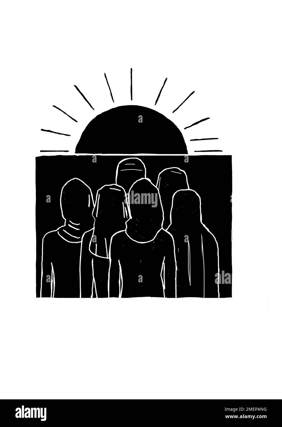 Illustration showing Muslim women looking at the sun Stock Photo - Alamy