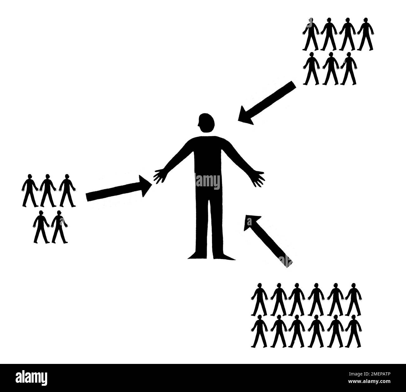 Illustration showing a figure, with smaller figures around it Stock ...