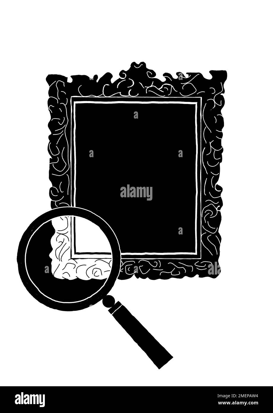 Illustration showing a magnifying glass over a frame Stock Photo - Alamy