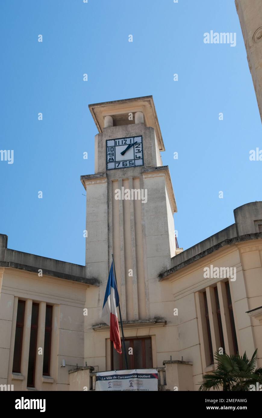 France, Languedoc-Roussillon, Aude, Carcassonne, Art Deco clock tower ...