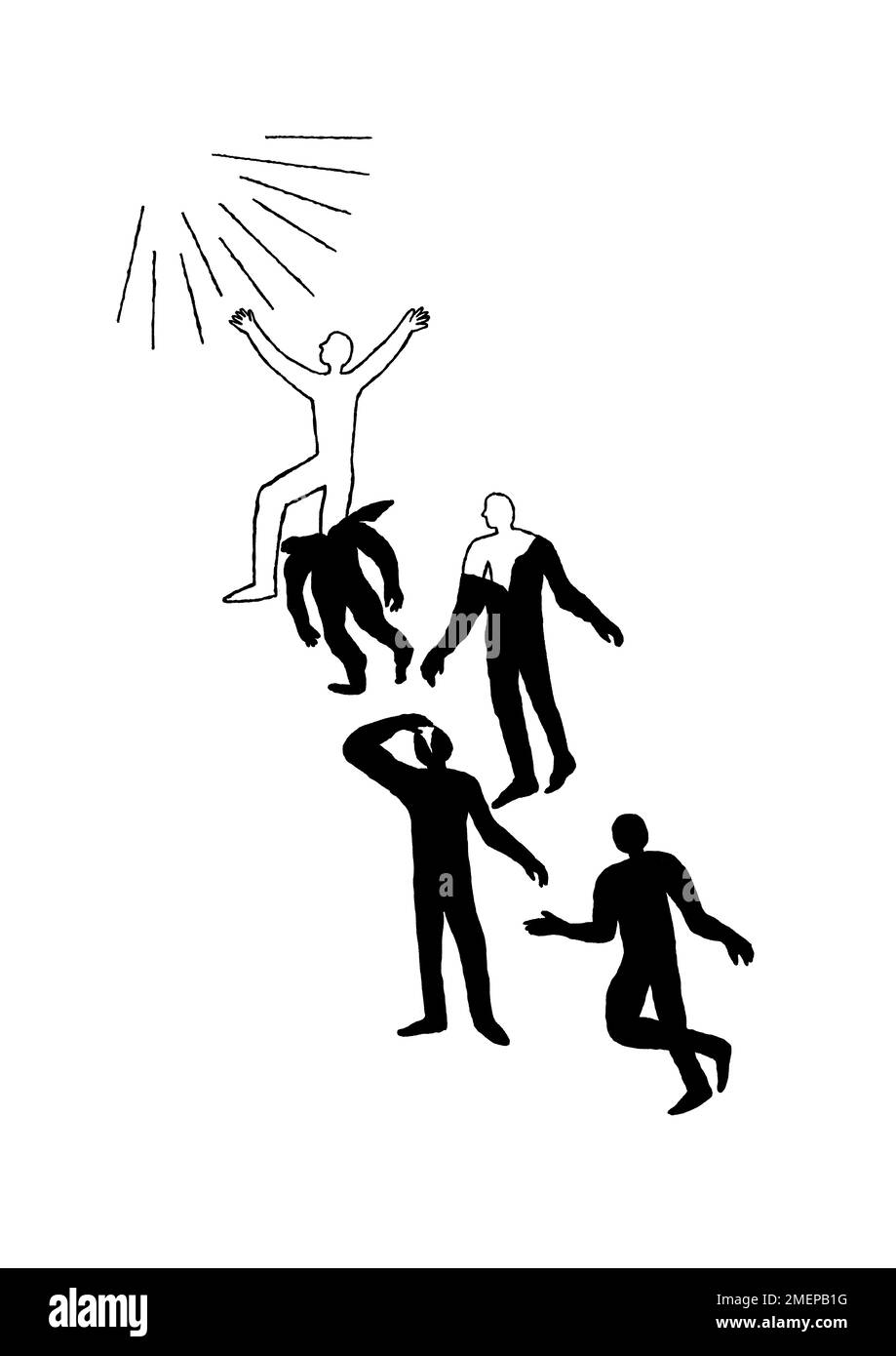 Illustration showing a person shedding off their skin and floating to ...