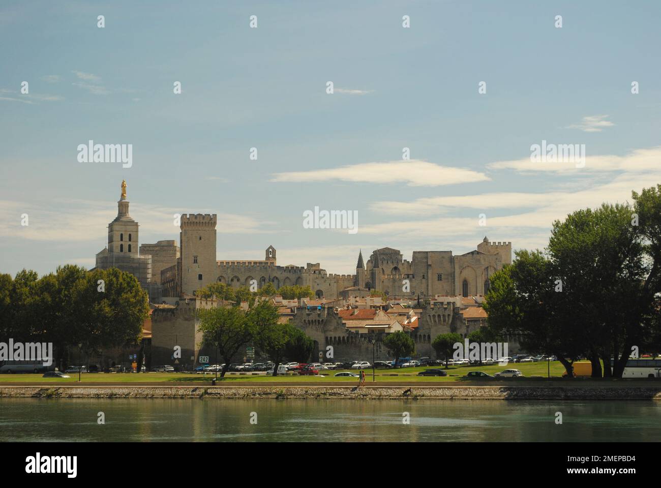 France, Vaucluse, Avignon, Papal Palace, view of palace and old town ...