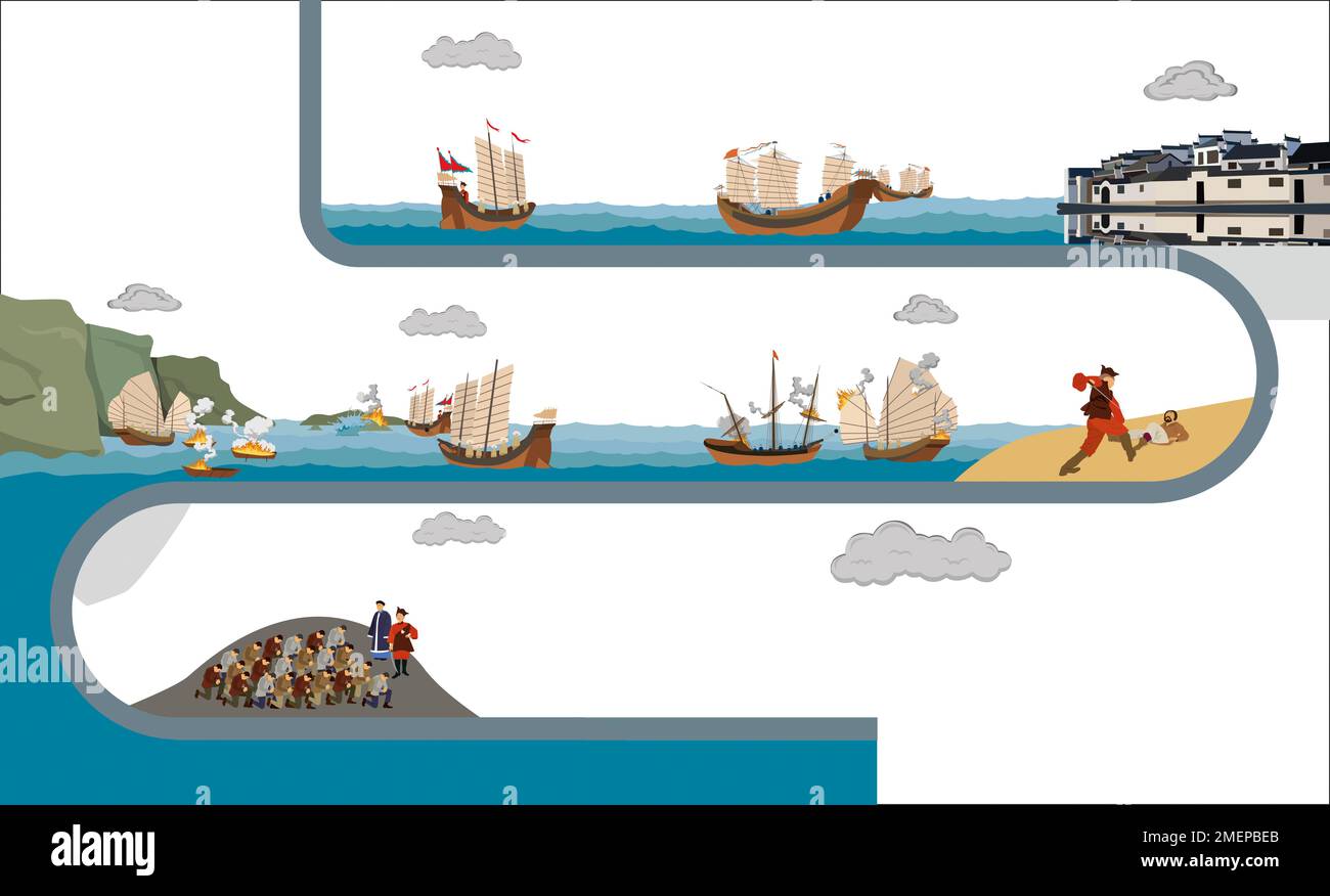 Illustration of scenes from the life of pirate commander Ching Shih ...