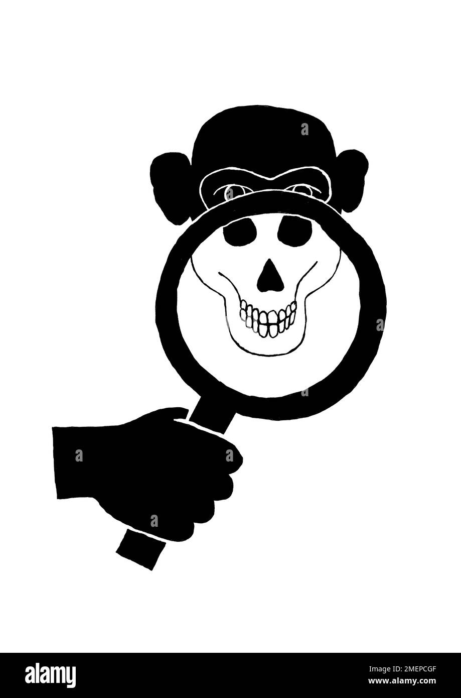 A hand holding a magnifying glass with it revealing a skull, instead of ...
