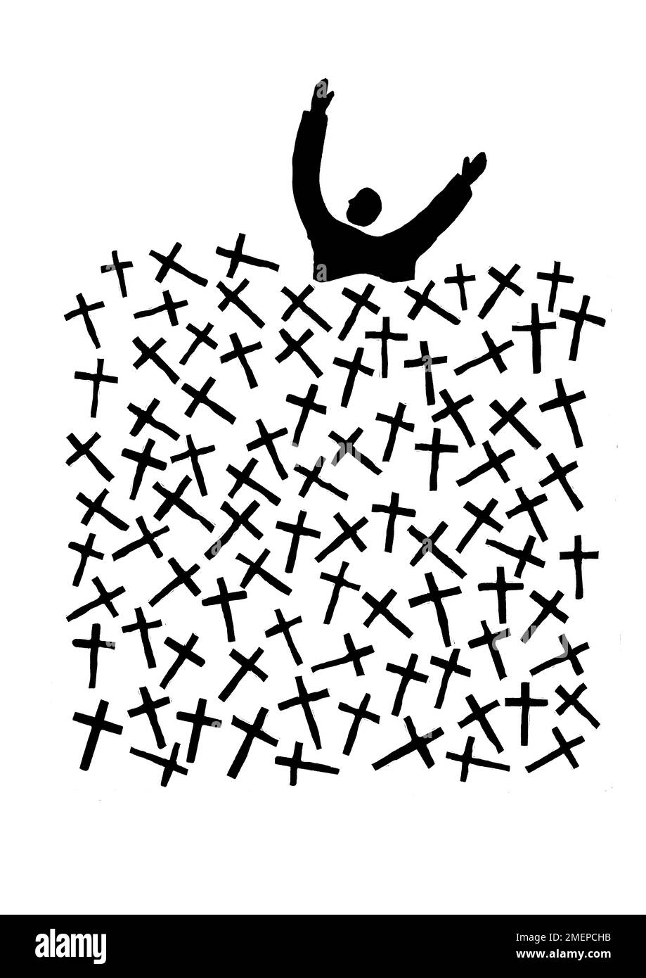 A man drowing in a sea of crosses Stock Photo - Alamy