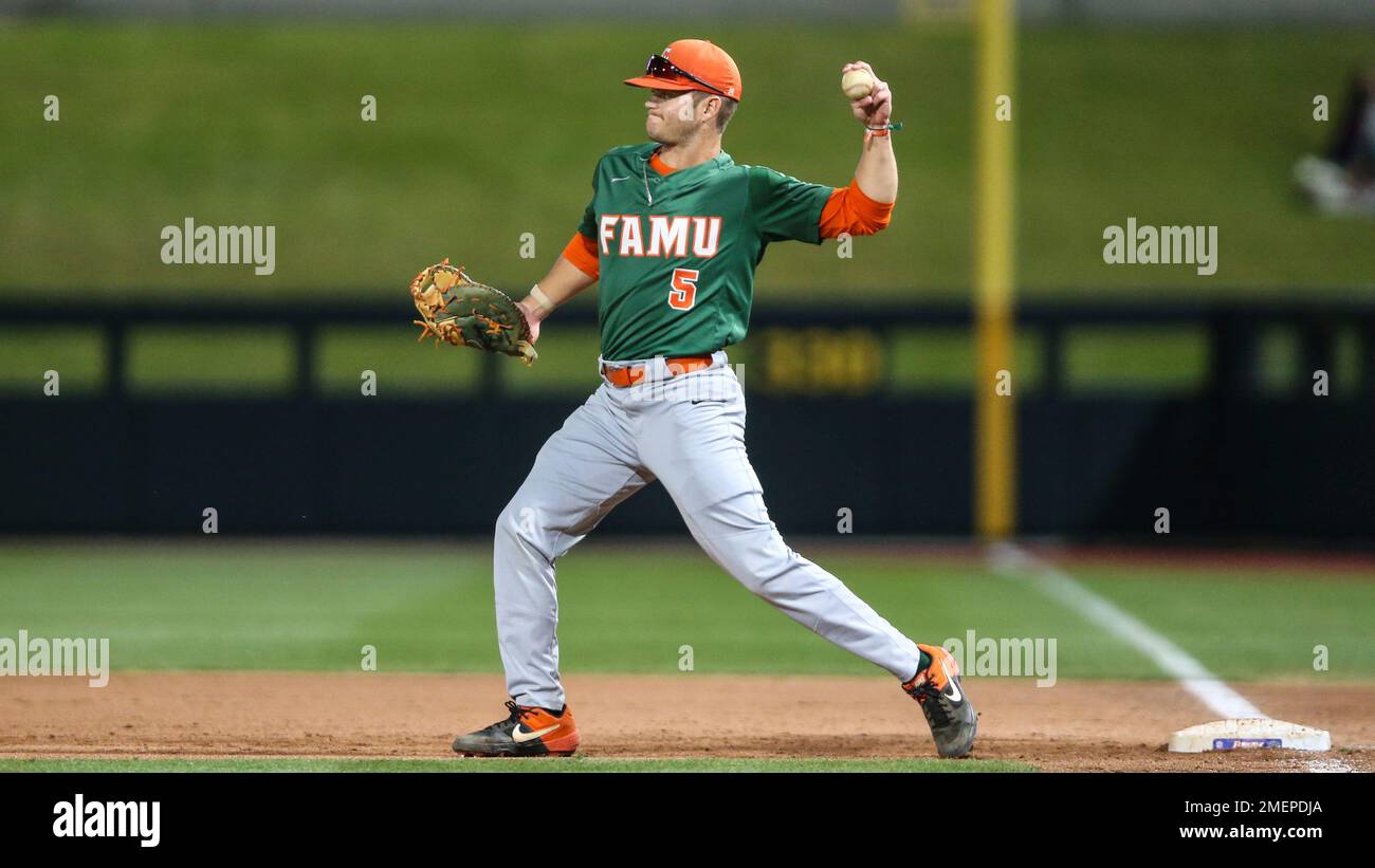 Florida A&M infielder Evan Johnson (5) during an NCAA baseball game ...
