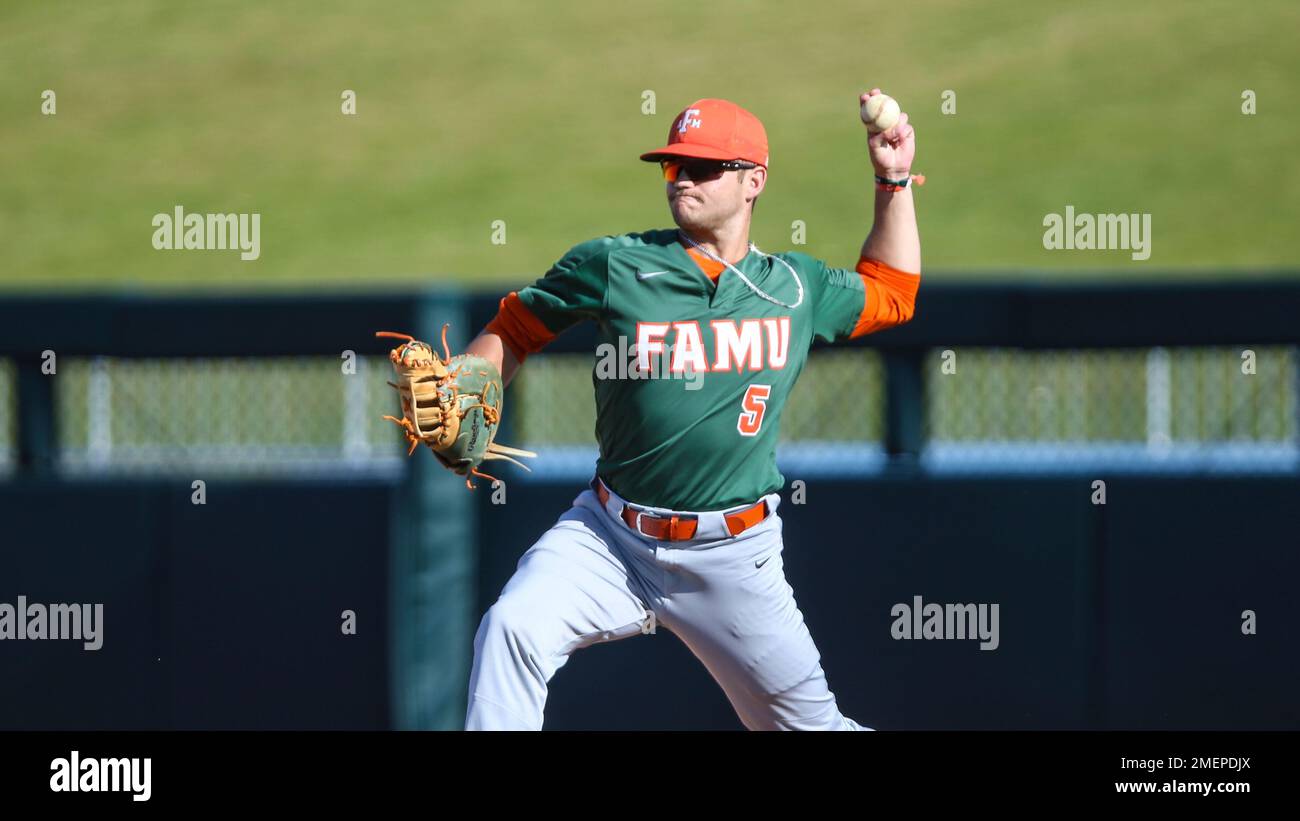 Florida A&M infielder Evan Johnson (5) during warm-ups before an NCAA ...