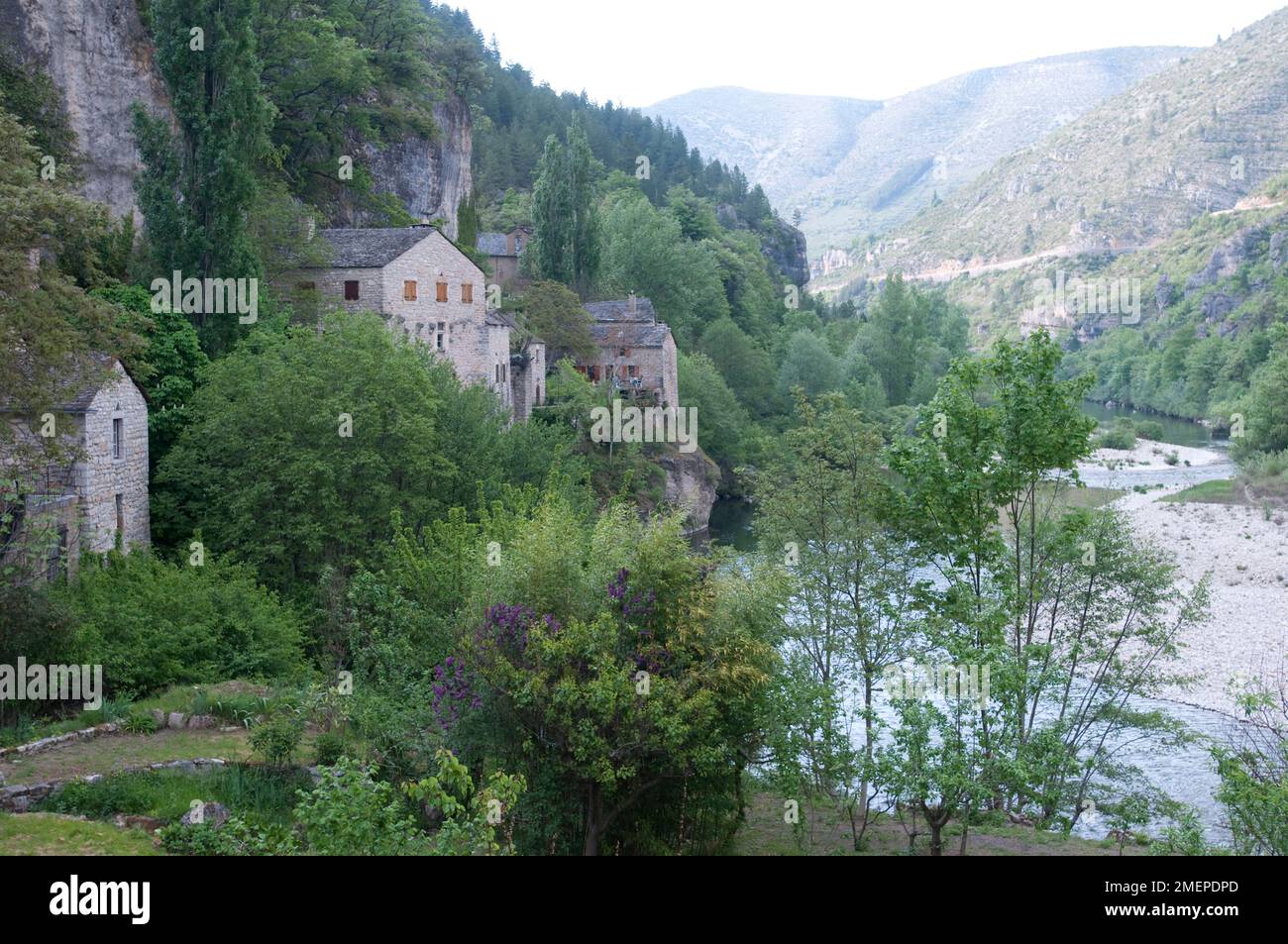 France, Languedoc-Roussillon, Lozere, Sainte-Enimie, river Tarn gorge ...
