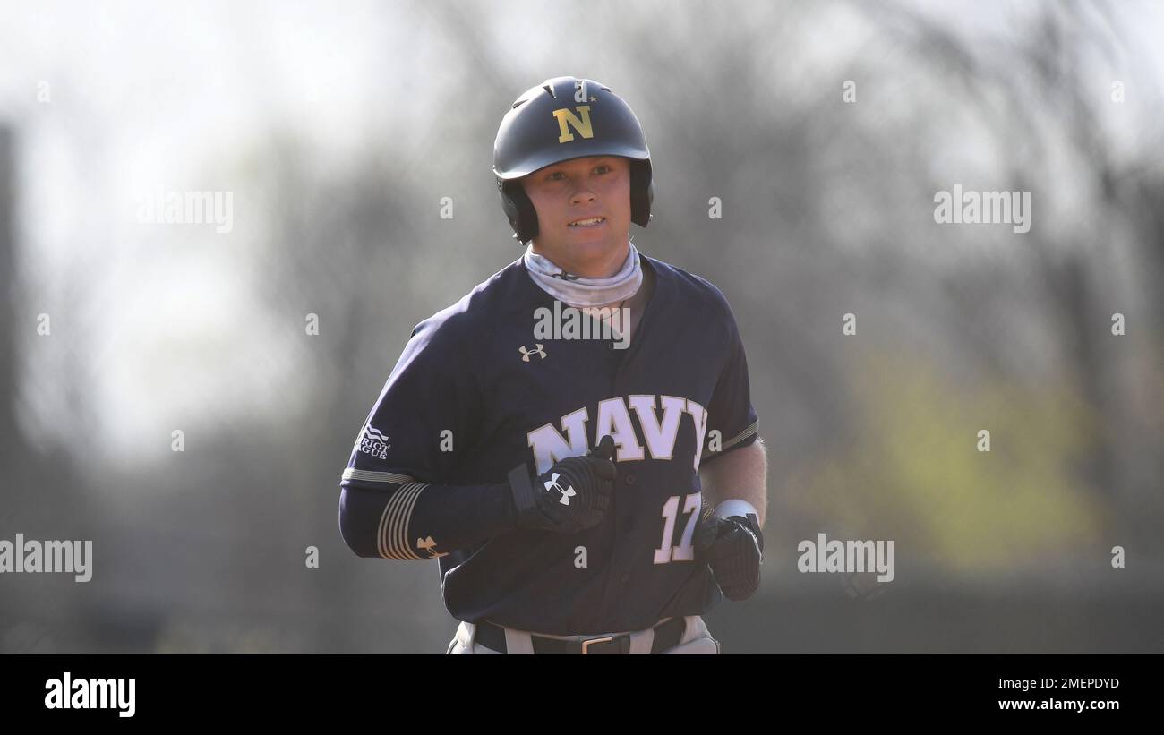 Navy infielder Zach Stevens (17) runs against Towson during an NCAA ...