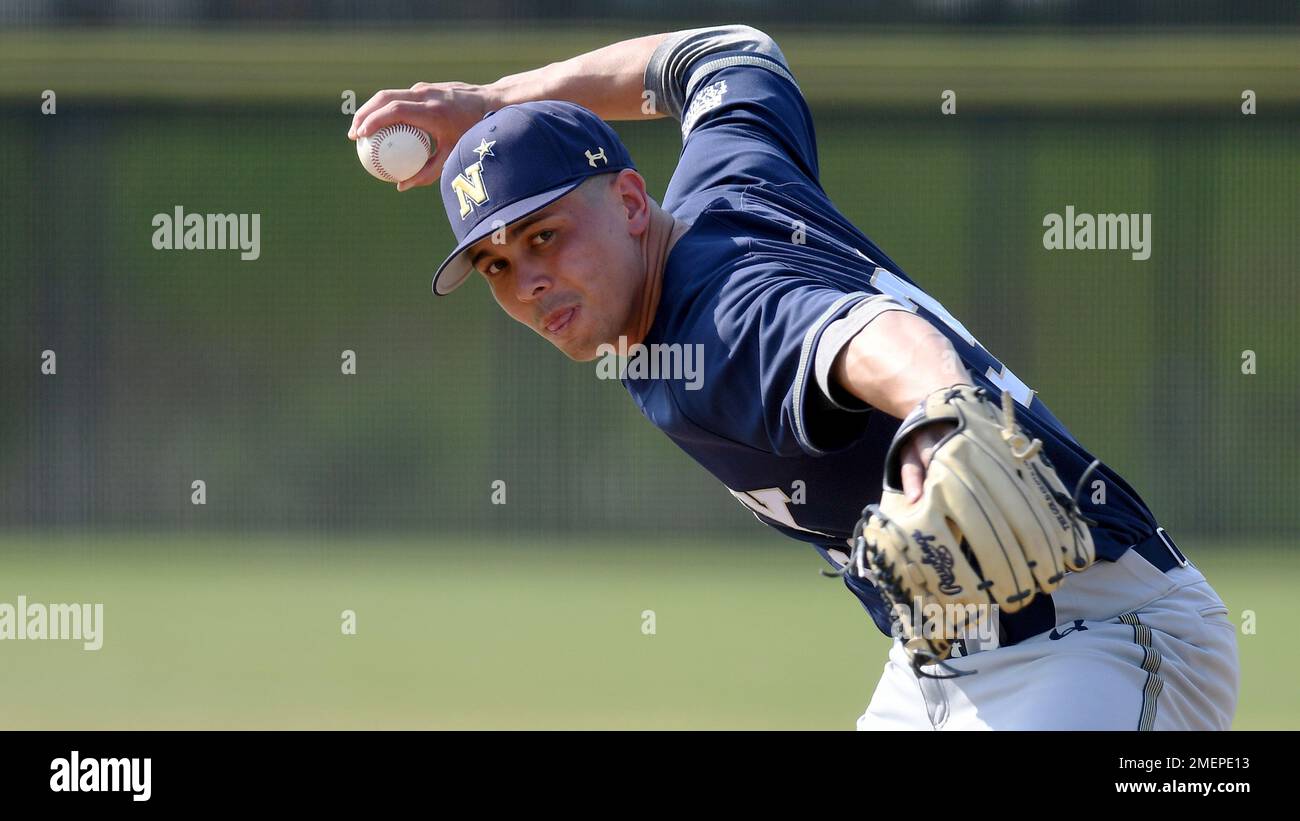 Navy pitcher Sante Grossi (34) pitches against Towson during an NCAA ...