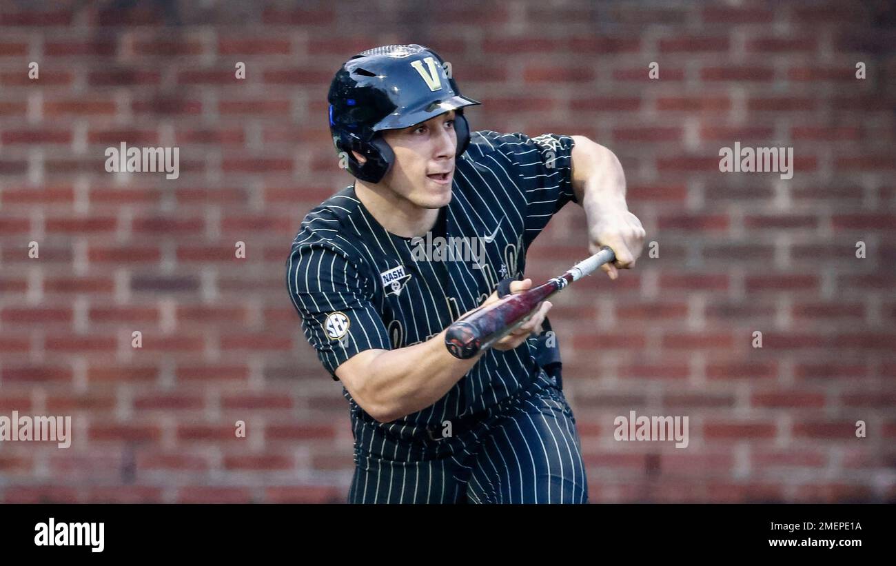 Vanderbilt's Jack Bulger prepares to bunt the ball during an NCAA ...