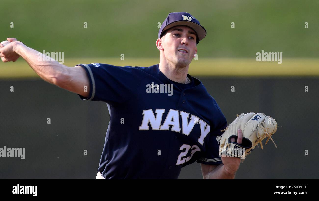 Navy pitcher Dalton Baker (23) pitches against Towson during an NCAA ...