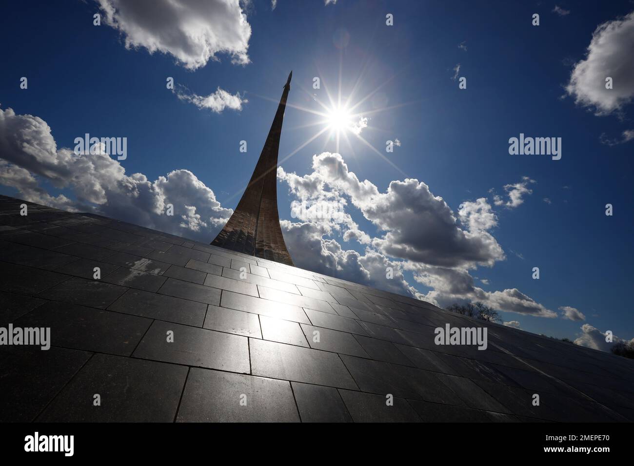 The Heroes of the Soviet Space Program monument is seen in Moscow ...