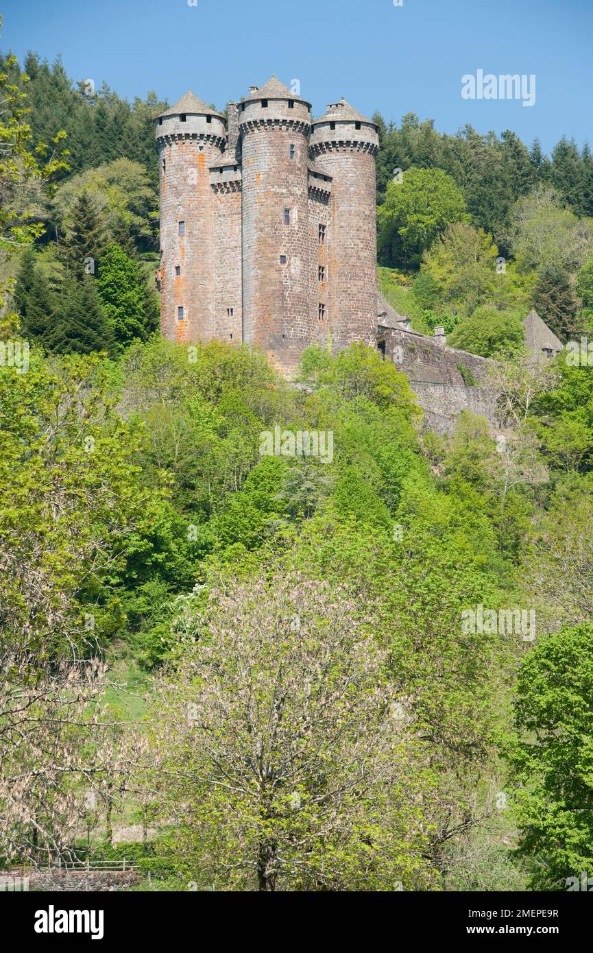 France, Auvergne, Cantal, Lanobre town, Chateau de Val, castle with ...