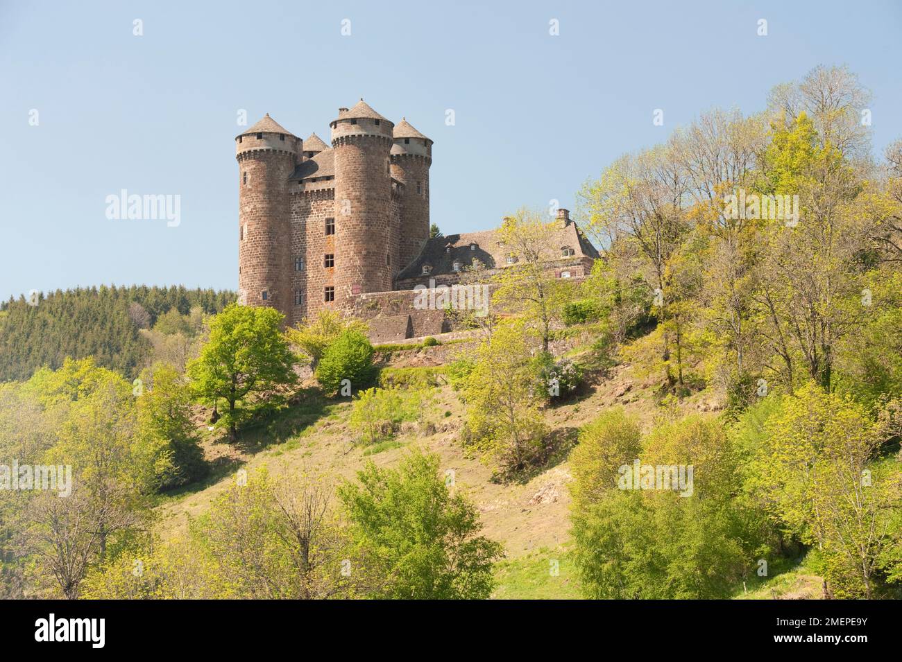 France, Auvergne, Cantal, Lanobre town, Chateau de Val, castle with ...