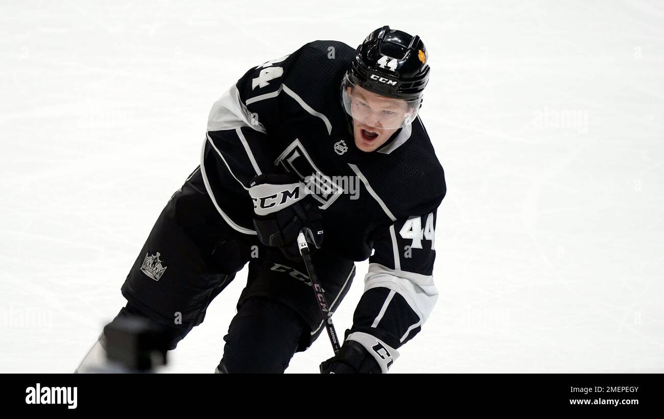 Los Angeles Kings defenseman Mikey Anderson during an NHL hockey game ...