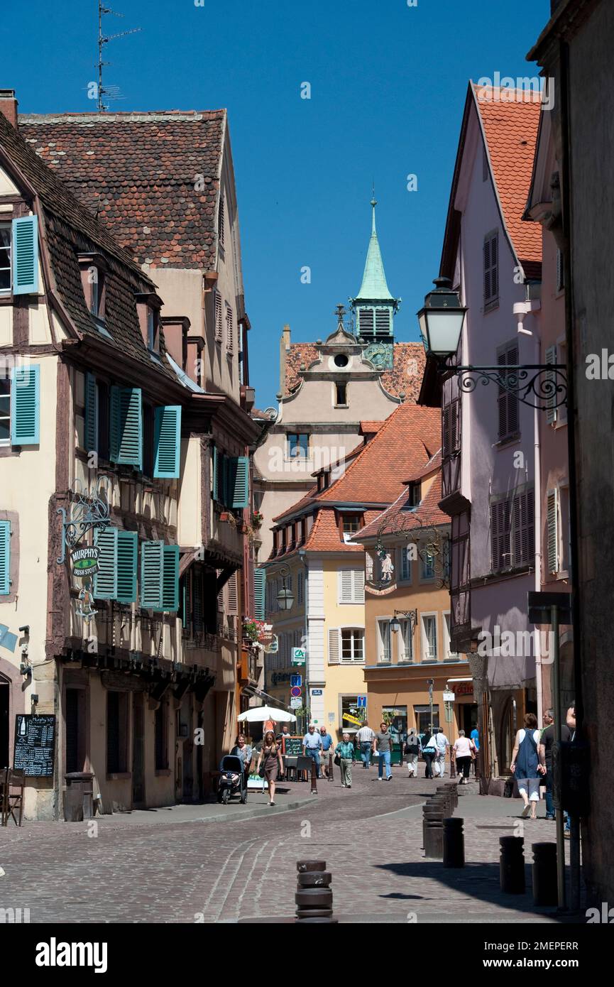 France, Alsace, Colmar, street lined with historic buildings Stock ...