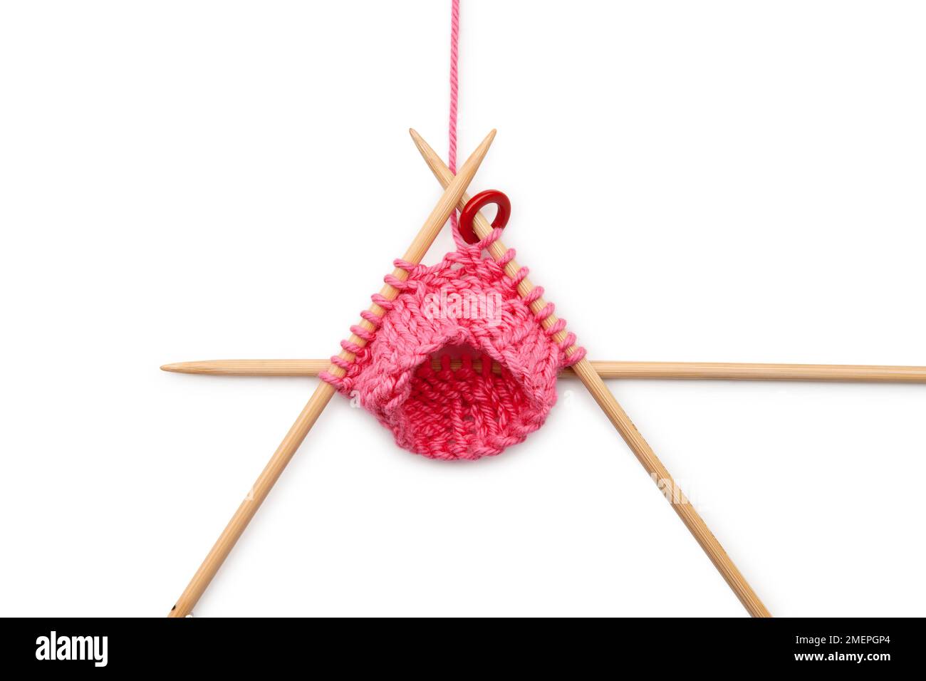 Example of spiral knitting using double-pointed knitting needles Stock ...