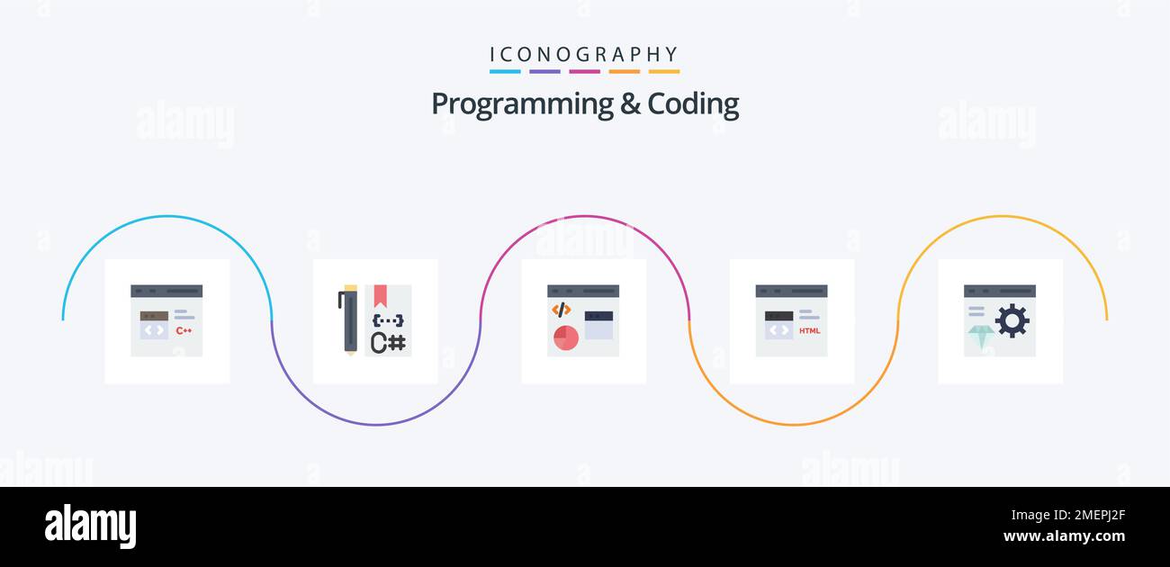 Programming And Coding Flat 5 Icon Pack Including Coding App Development Html Develop Stock