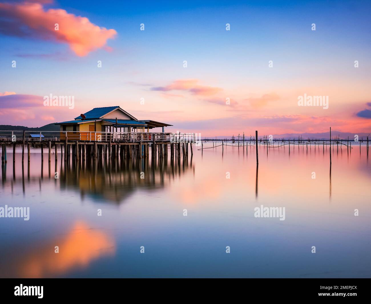 An aerial view of honestay on Songkhla lake during sunset Stock Photo ...