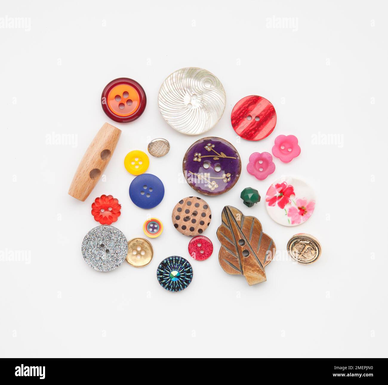 Selection of colourful buttons of various shape and size Stock Photo ...