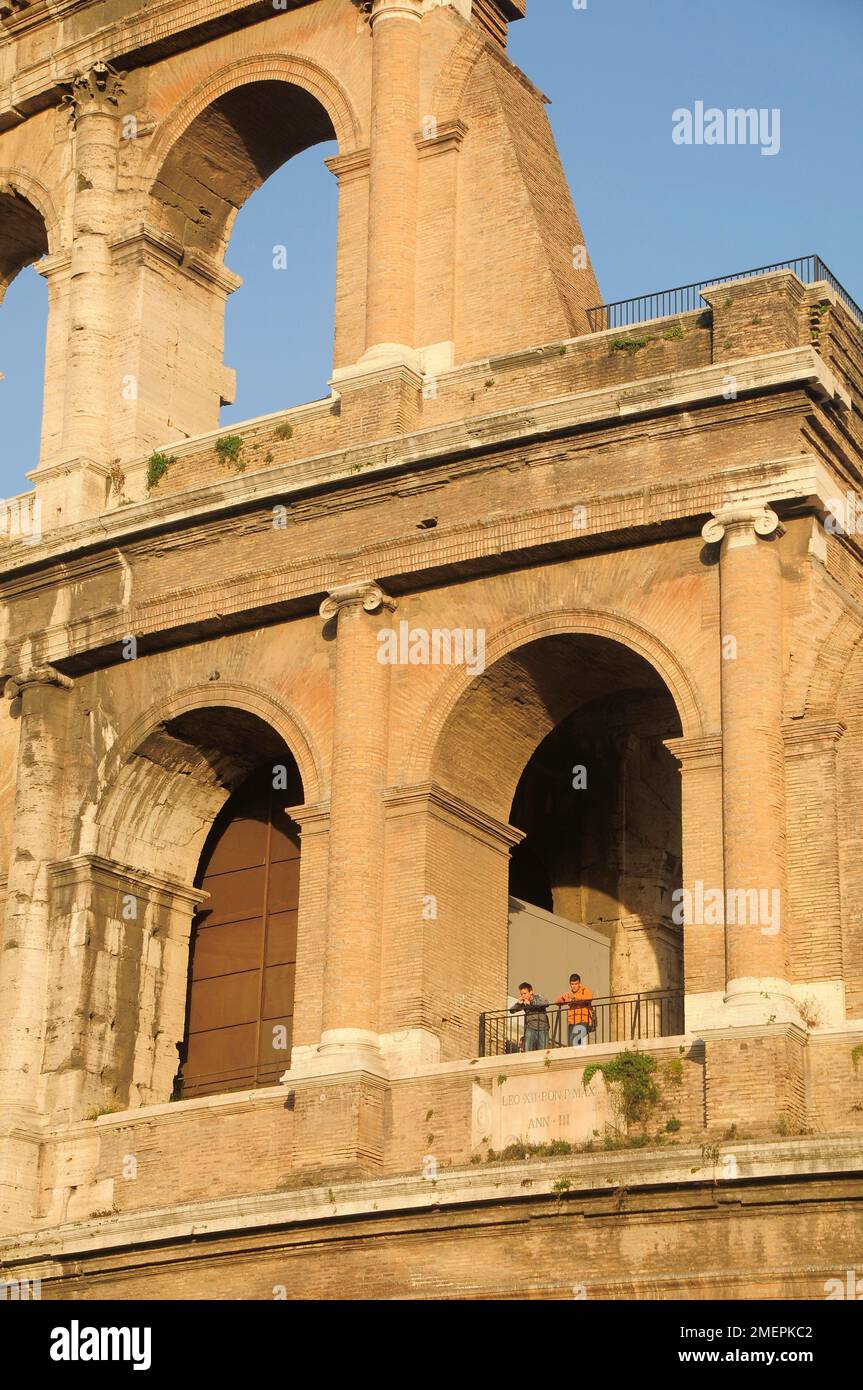 Italy, Lazio, Rome, Colosseum, Upper level arches of the Colosseum with ...